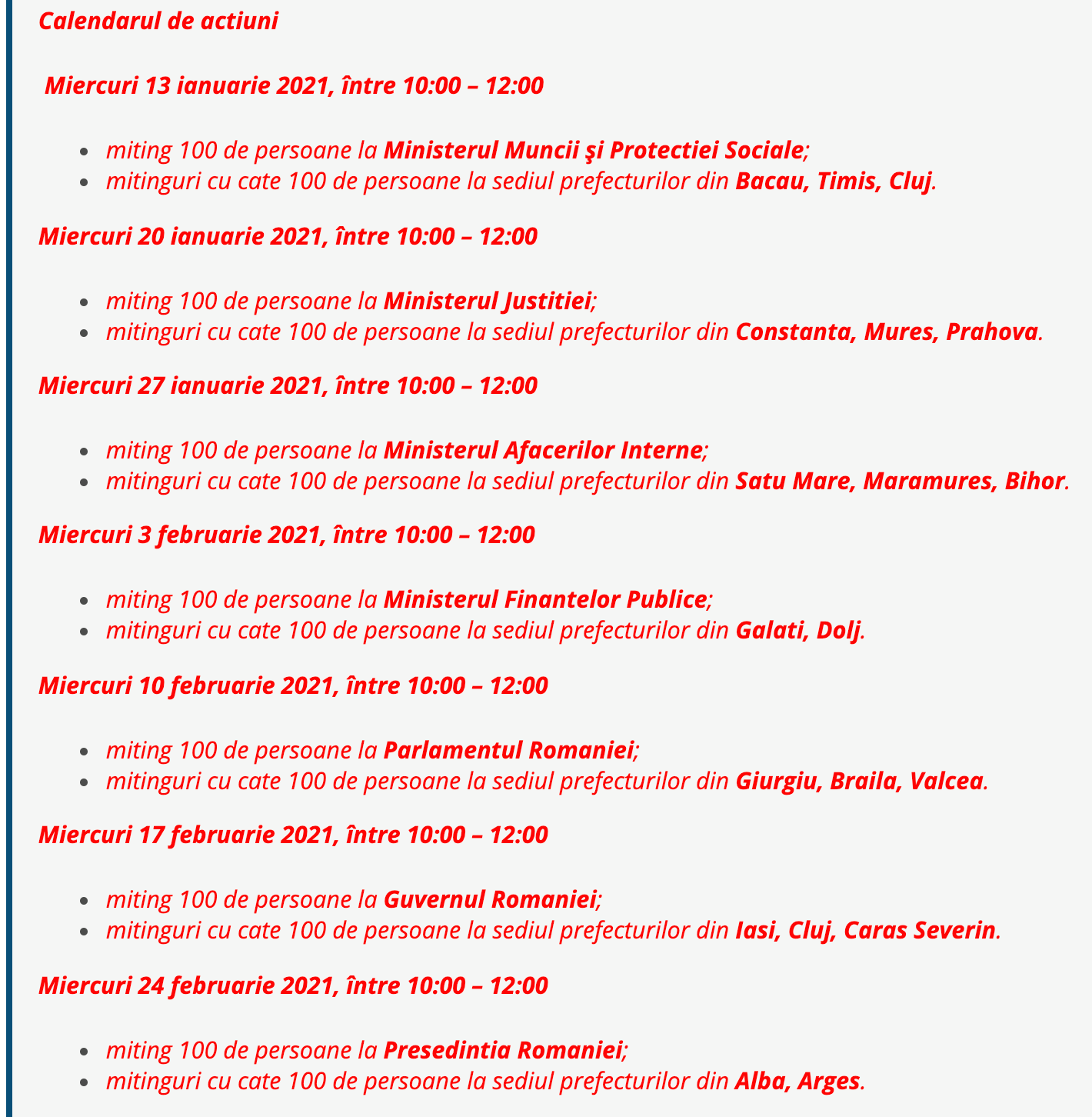 Calendarul actiunilor de protest | Sindicatul Național Sport și Tineret